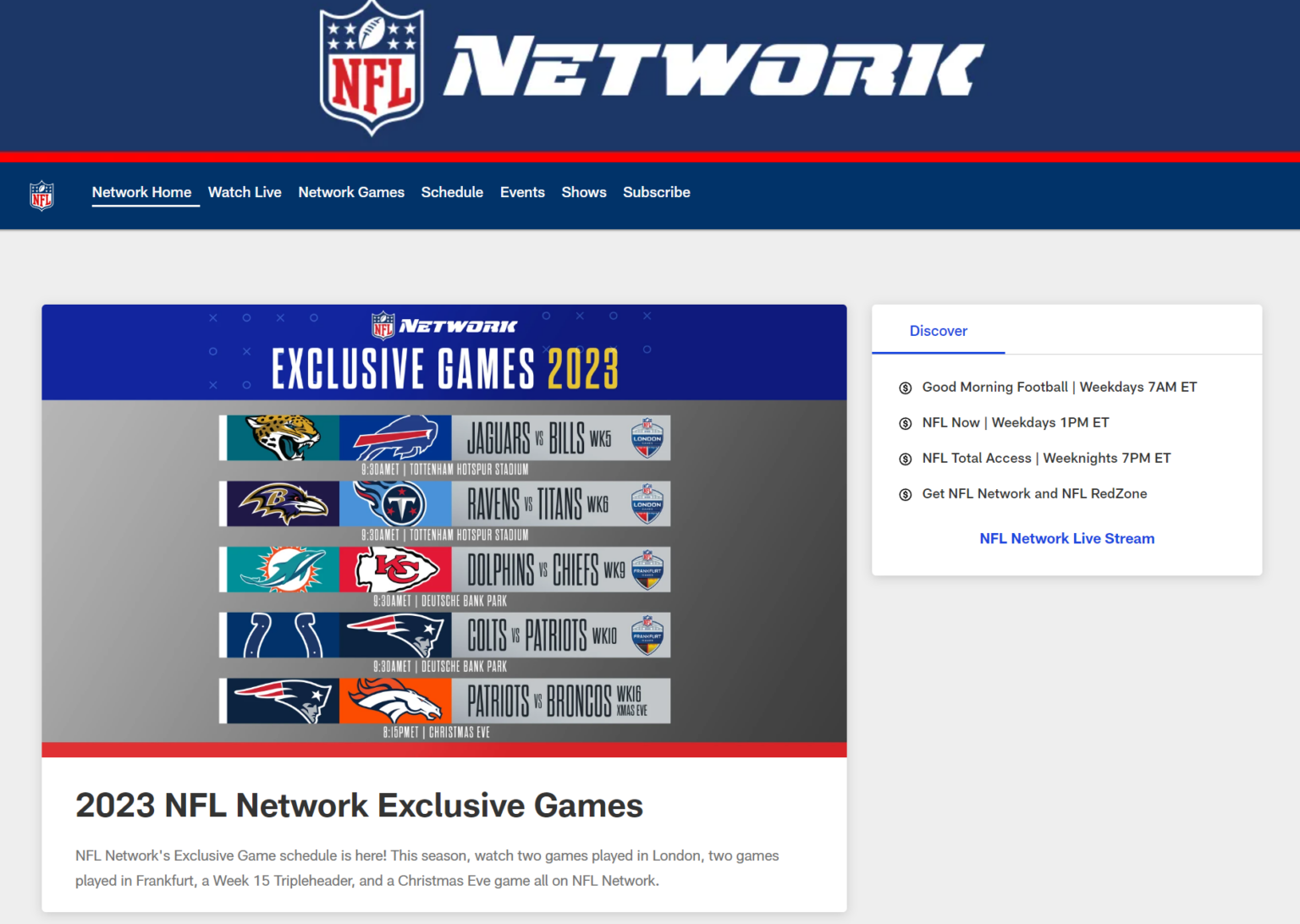 2023 Spectrum NFL Network Channel List